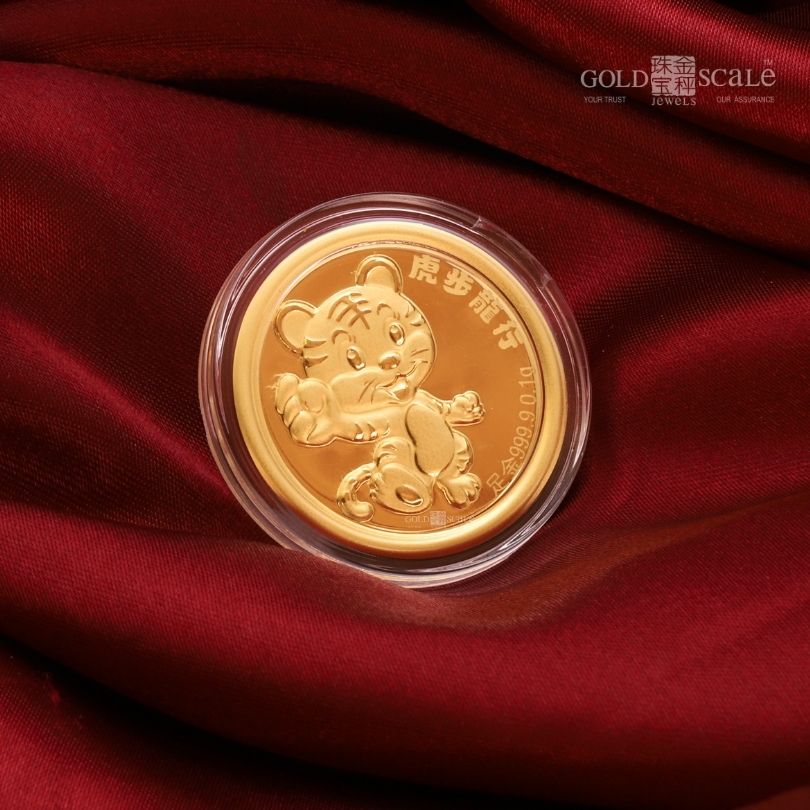 999 Gold 虎步龙行 Prosperity Zodiac Tiger Red Packet Coin – Goldscale